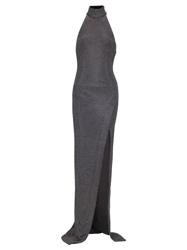 Balmain Velvet Embellished Maxi Dress - Silver