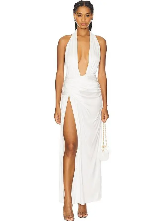 Courtney Zheng Selene Plunge Jersey Gown - White