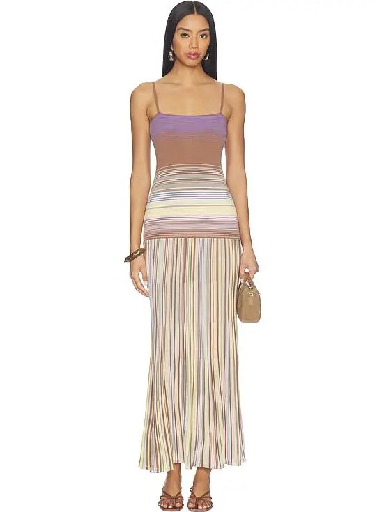 Faithfull The Brand Esenia Striped Knit Maxi Dress - Daniela Stripe Mocha Col. 26 Lilac