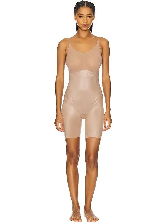 Spanx Shape Invisible Shaping Closed Bust Mid-thigh Bodysuit - Cafe Au Lait
