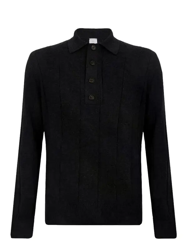 Eleventy Long-sleeve Ribbed Polo Shirt - Black