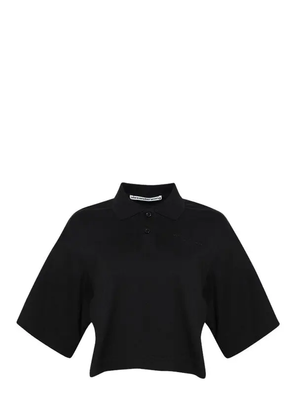 Alexander Wang Short Sleeve Cropped Polo - Black