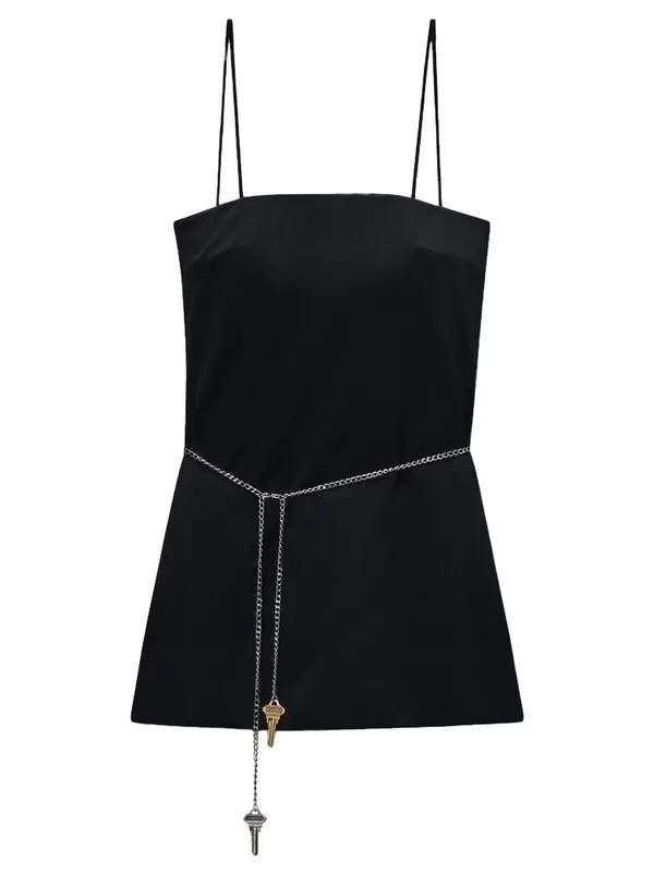 Alexander Wang Mini Dress With Built-in Short And Waist Chain - Black