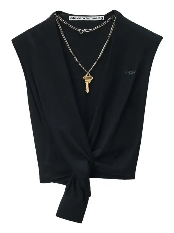 Alexander Wang Sleeveless Wool Top With Draped Front - Black
