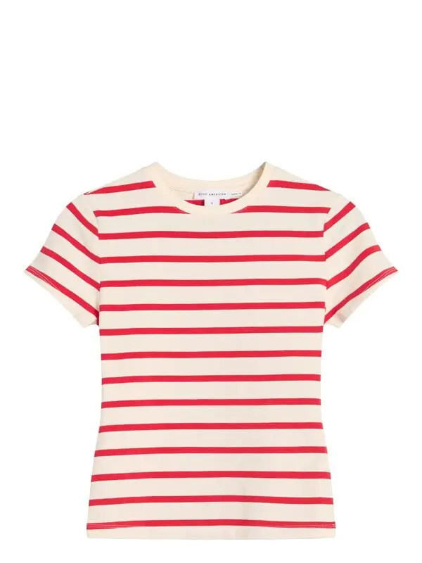 Good American Super Stretch Baby T-shirt - Ecru/chili Wide Stripe
