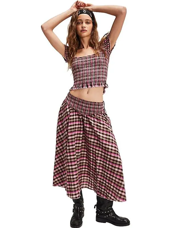 Free People Braveheart Plaid Set - Optimistic Plaid Brown Combo