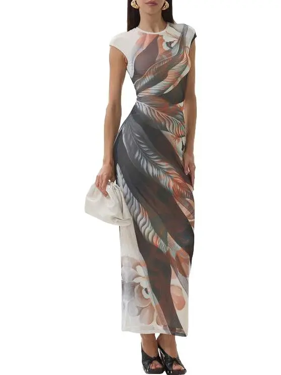 AFRM Cody Print Mesh Dress - Noir Leaf Lotus