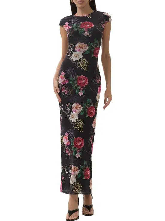 AFRM Cody Print Mesh Dress - Noir Summer Rose