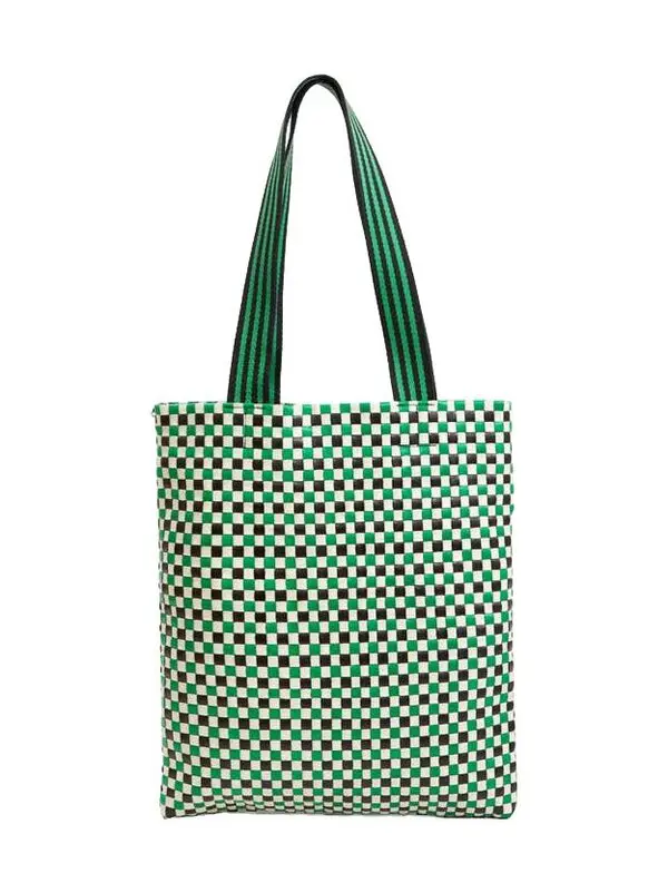 Clare V. Carryall Woven Leather Tote - Green Apple Multi Woven Checke