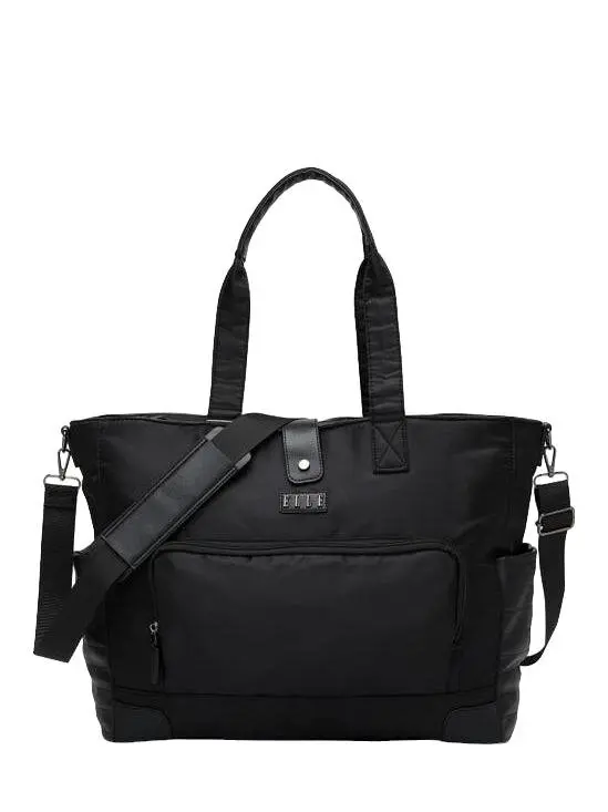 ELLE Voyage 25l Twill And Vegan Leather Weekender Duffle Bag - Black