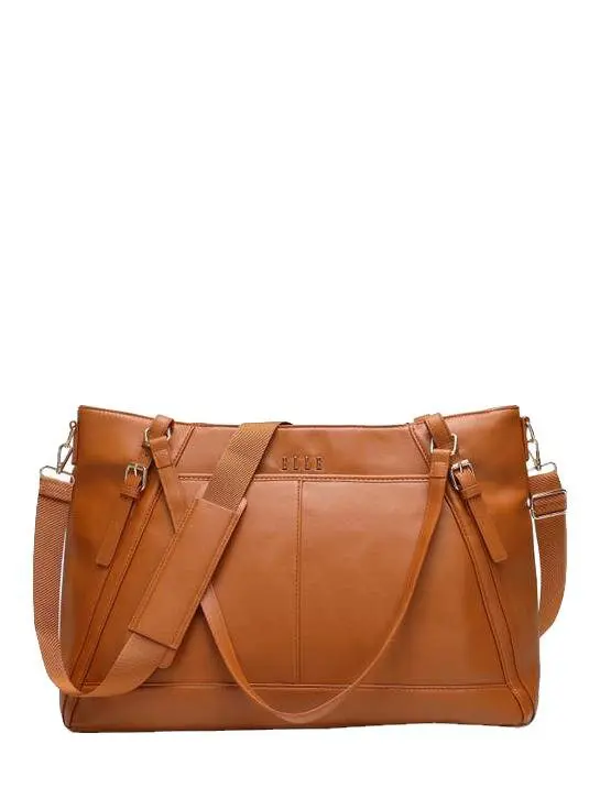 ELLE 33l Vegan Leather Weekender Duffle Bag - Brown