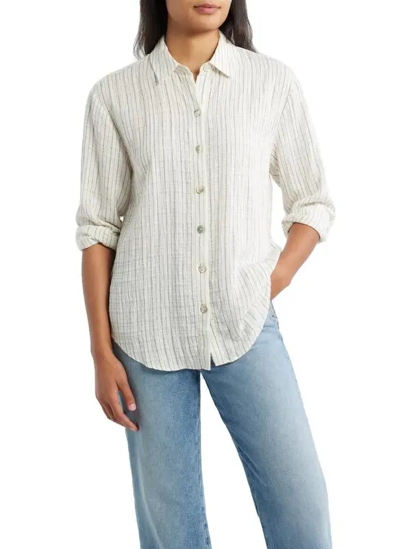 Bella Dahl Striped Boyfriend Shirt - Ecru/black Pinstripe