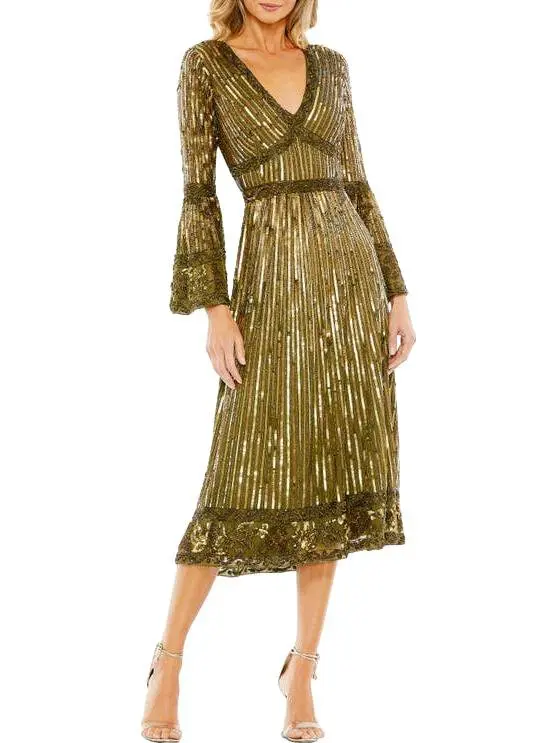 Mac Duggal Embellished A-line Midi Dress - Light Olive