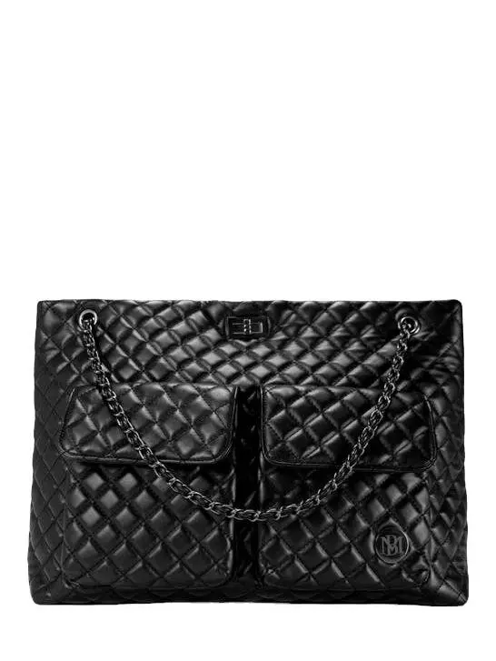Badgley Mischka Diana Quilted Vegan Leather Weekender Duffel Bag - Black