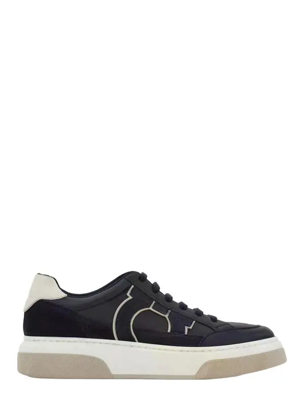 FERRAGAMO Leather Sneakers With Suede Detail - Blue