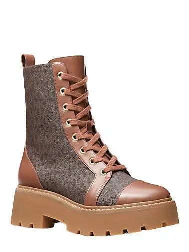 Michael Kors Blake Signature Logo And Leather Boots - Brown