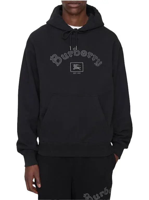 Burberry Gothic Logo Cotton Hoodie - Black