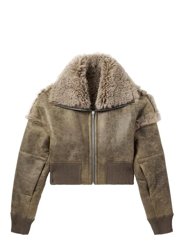 Rick Owens Slim-fit Panelled Shearling Jacket - Brown