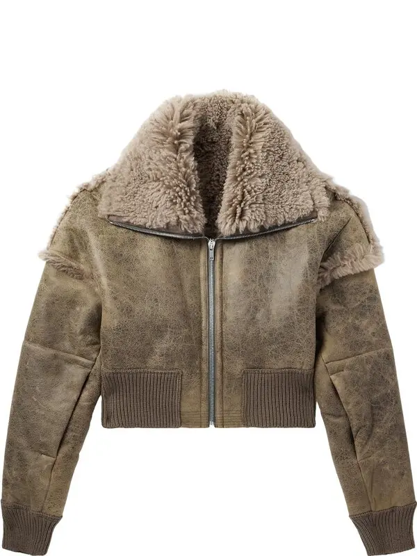 Rick Owens Slim-fit Panelled Shearling Jacket - Brown