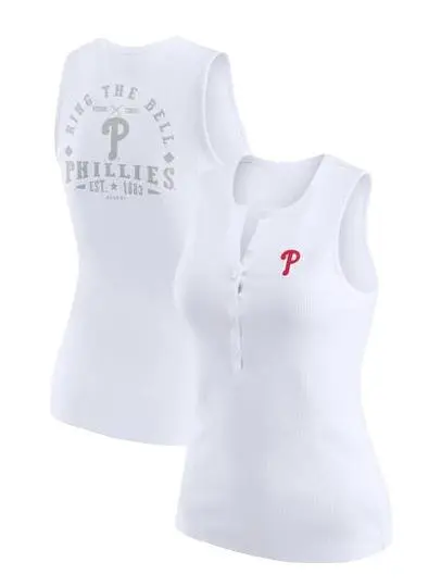 WEAR BY ERIN ANDREWS Philadelphia Phillies Rib-knit Henley Tank Top - White