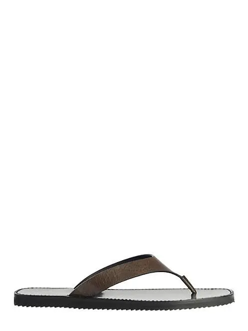 JUDE Flat Leather Thong Sandals - Brown