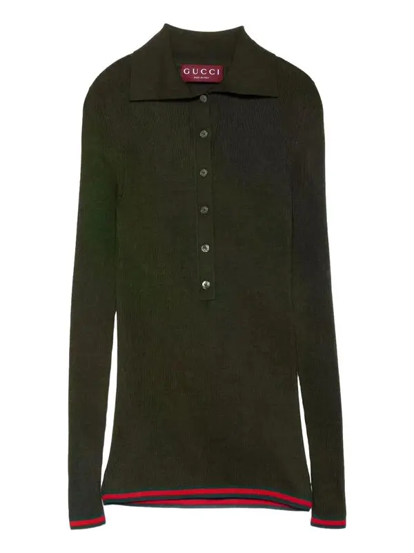 Gucci Ribbed Polo Top - Green