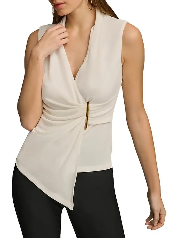 Donna Karan New York Hardware Sleeveless V-neck Top - Cream