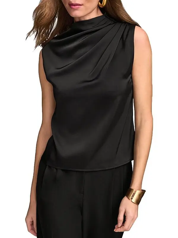Donna Karan New York Draped High Neck Sleeveless Top - Black