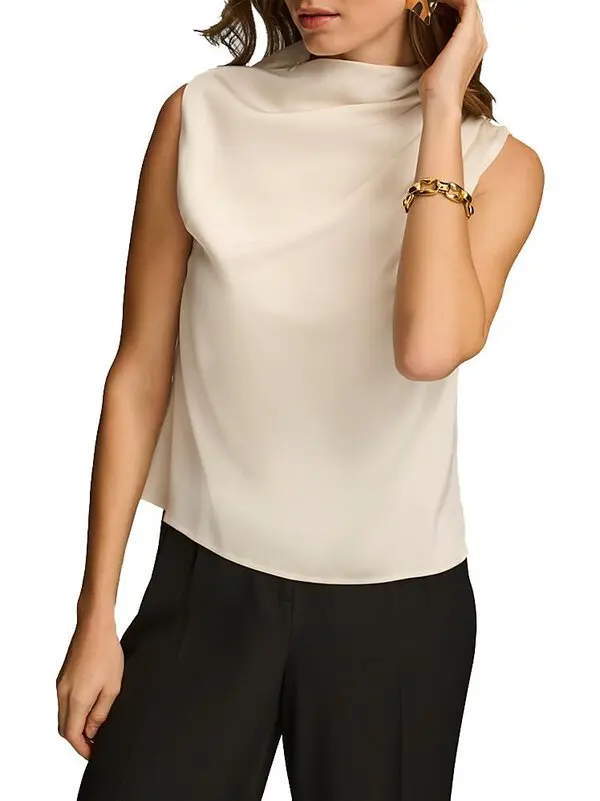 Donna Karan New York Draped High Neck Sleeveless Top - Cream