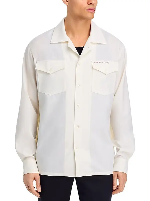 Marni Double Pocket Relaxed Fit Tropical Wool Shirt - Lily White