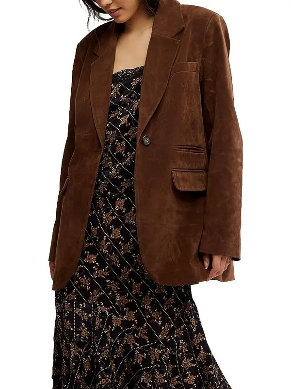 Free People Paper Cut Faux Suede Blazer - Brown Bear