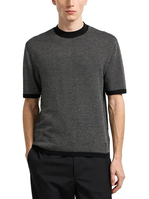 Emporio Armani Regular Fit Geometric Jacquard Short Sleeve Sweater - Solid Black