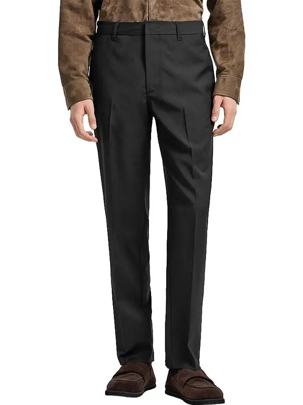 Emporio Armani Regular Fit Wool Trousers - Solid Black