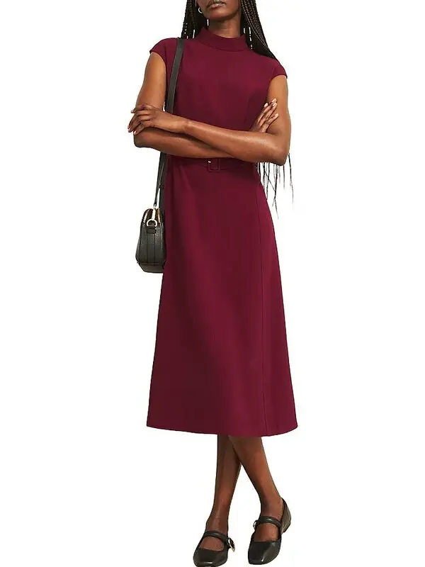 HOBBS LONDON Belted High Neck Midi Dress - Beryl Red