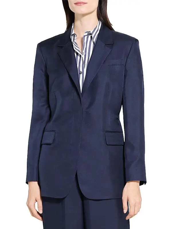 Theory Oversized Silk Blazer - Nocturnal Navy
