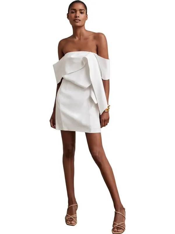 REISS Jessika Sculptural Off-shoulder Mini Dress - Ivory