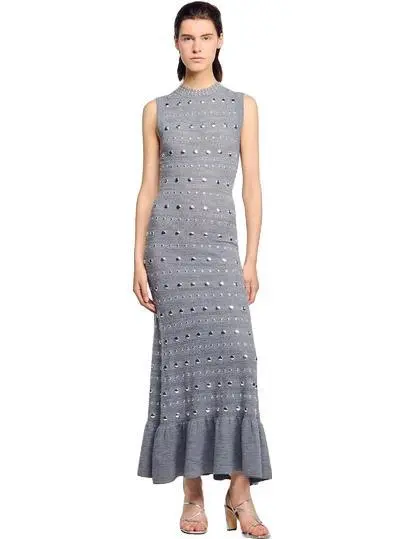 Sandro Studded Knit Maxi Dress - Black / White / Pink / Gray