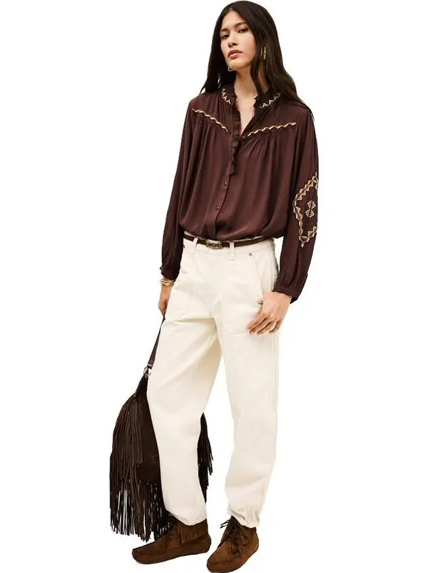 Ba&sh Tate Embroidered Blouse - Brown