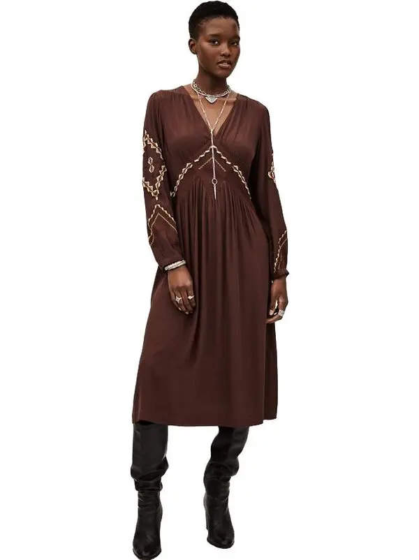 Ba&sh Tany Embroidered Midi Dress - Brown