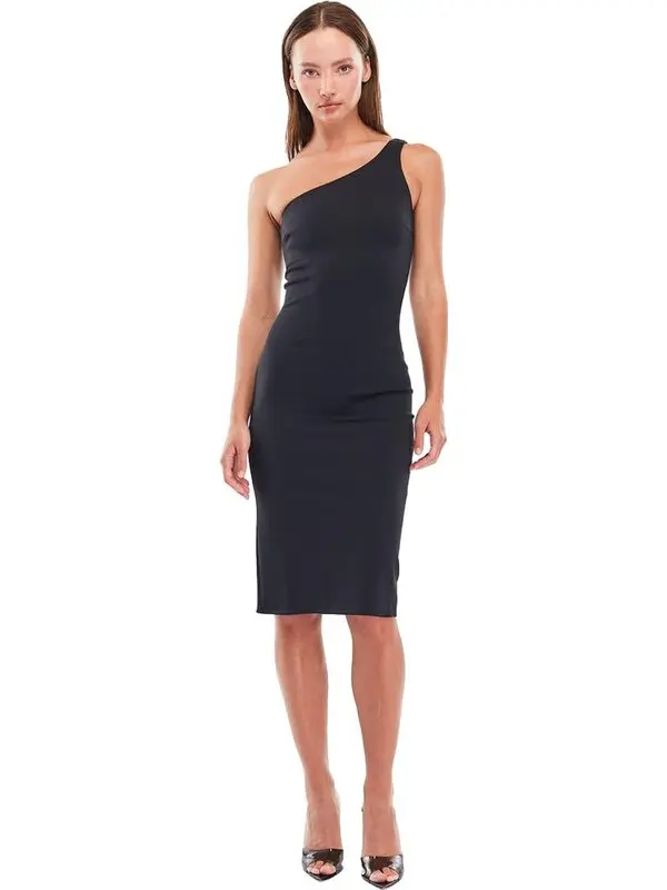 MOTHER OF ALL Lauren One Shoulder Midi Dress - Black