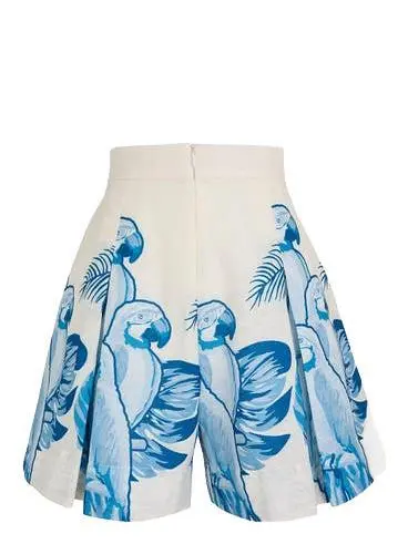 NO PISE LA GRAMA Printed Linen Short - Blue Macaw