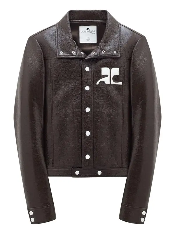 COURREGES Logo-patch Faux-leather Jacket - Brown