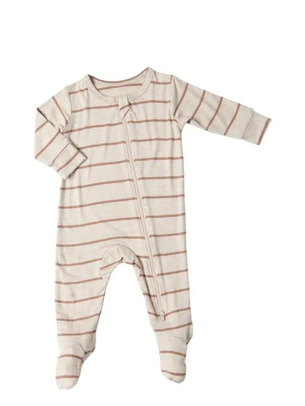 EVERLY GREY Jersey Long Sleeve Footie - Mocha Stripe