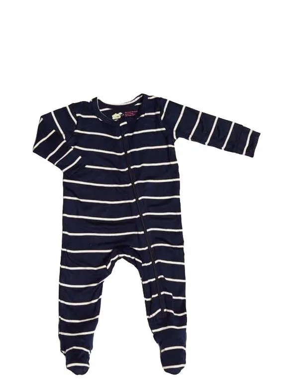 EVERLY GREY Jersey Long Sleeve Footie - Navy Stripe