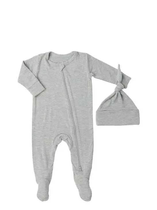 EVERLY GREY Jersey Footie And Hat Set - Heather Grey Solid