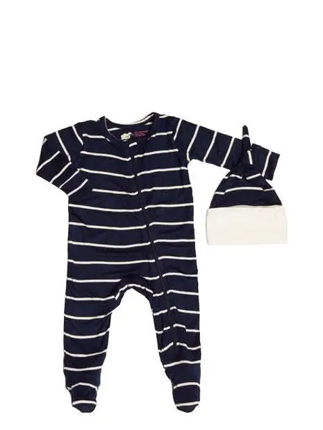 EVERLY GREY Jersey Footie And Hat Set - Navy Stripe