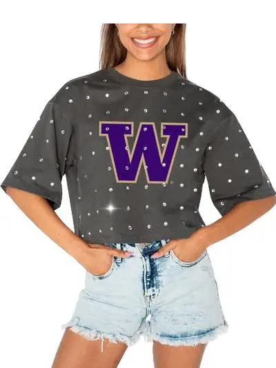 GAMEDAY COUTURE Washington Huskies Go Time Rhinestone Crop T-shirt - Gray