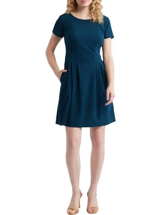CONNECTED APPAREL Short Sleeve Fit & Flare Dress - Dark Mallard