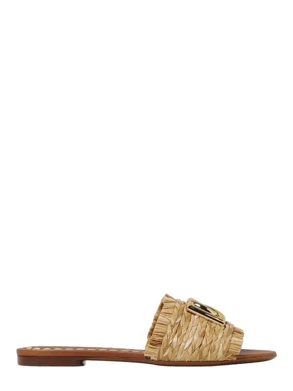 Dolce & Gabbana Embellished Raffia Slides - Brown