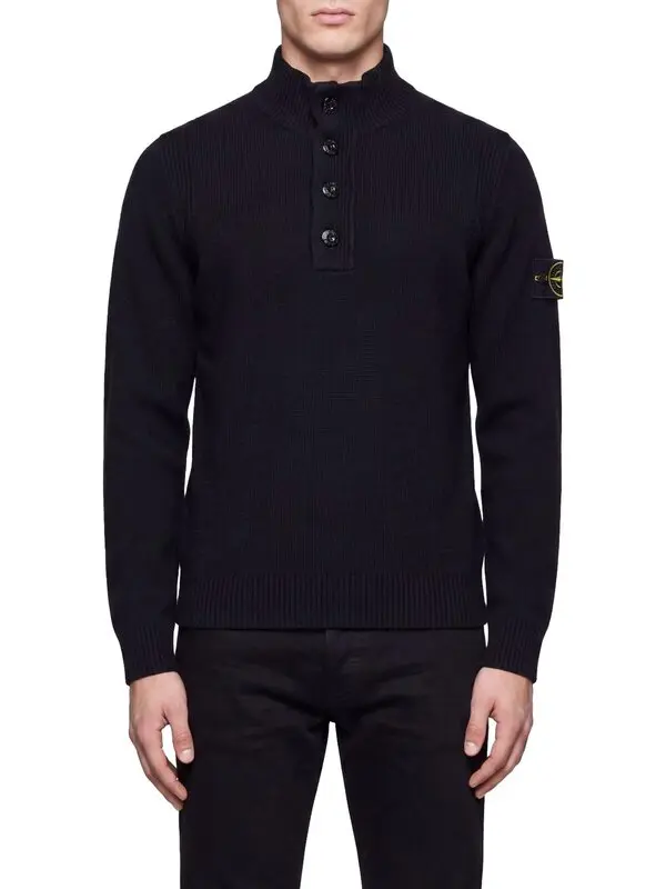 Stone Island Virgin Wool Turtleneck Jumper With Compass Logo Patch - Black